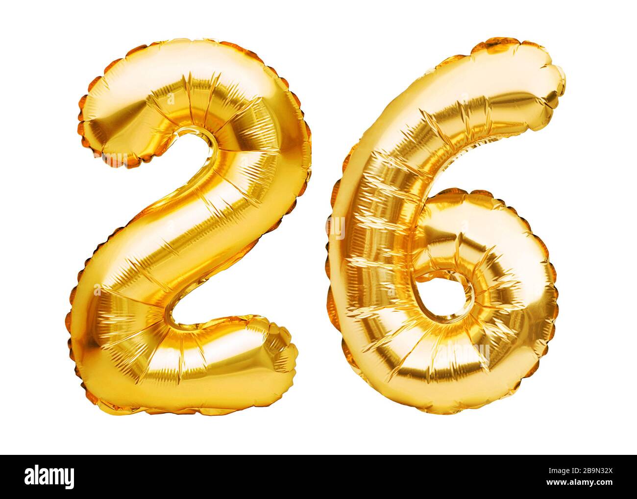 Number 26 twenty six made of golden inflatable balloons isolated on ...