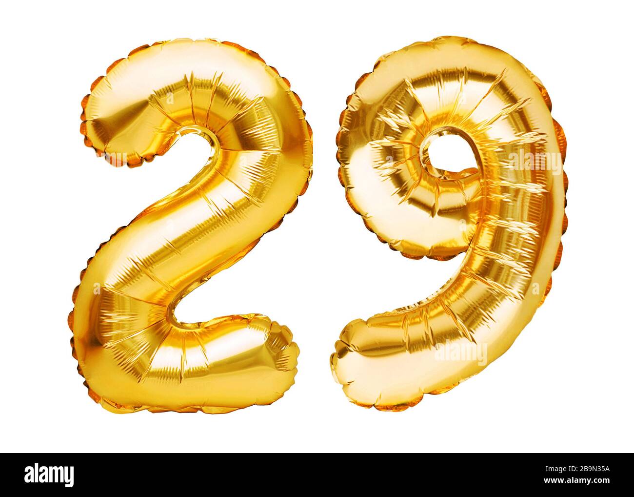 Number 29 twenty nine made of golden inflatable balloons isolated on ...