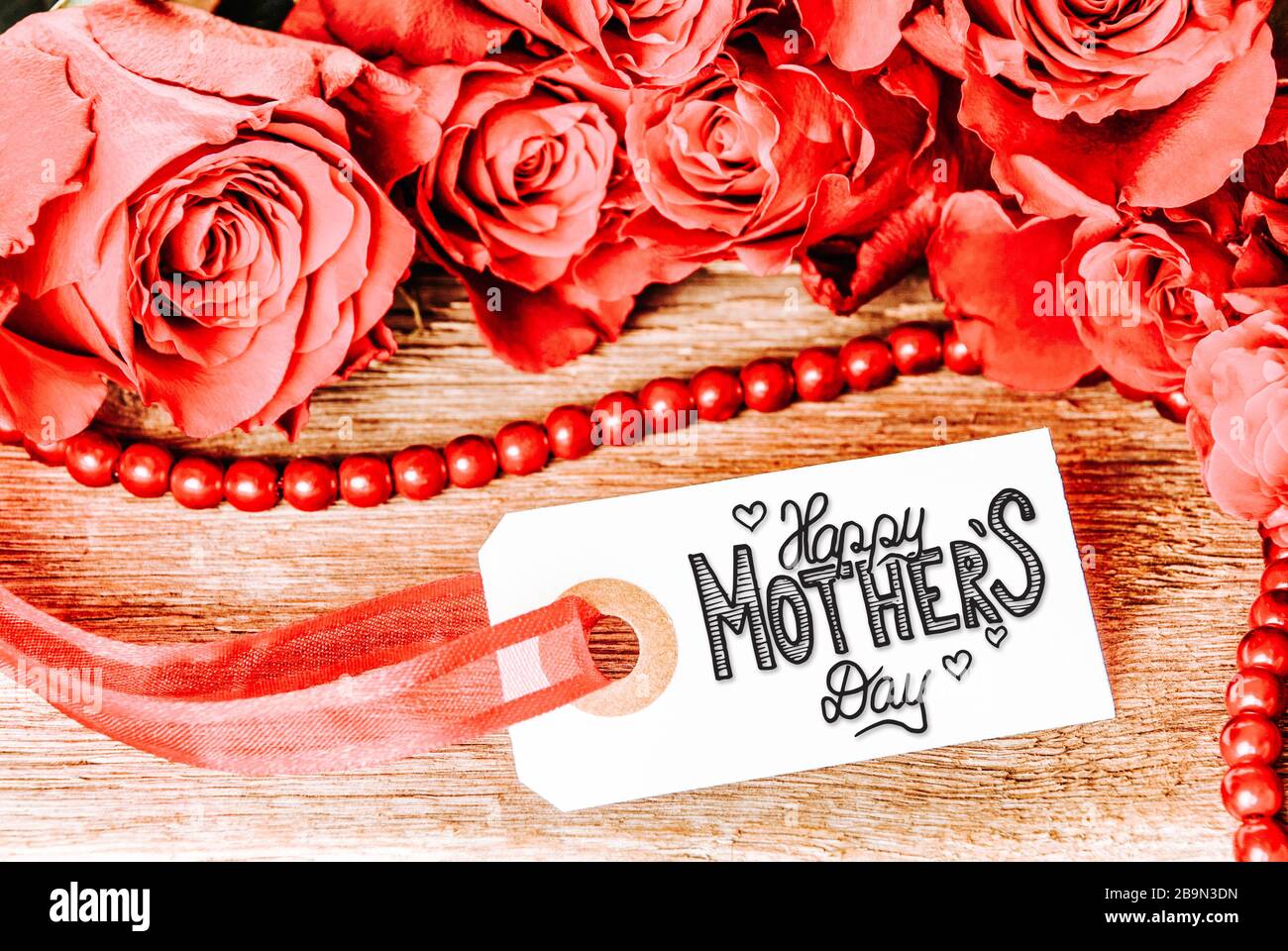 Label With Calligraphy Happy Mothers Day. Rose Flower Stock Photo - Alamy