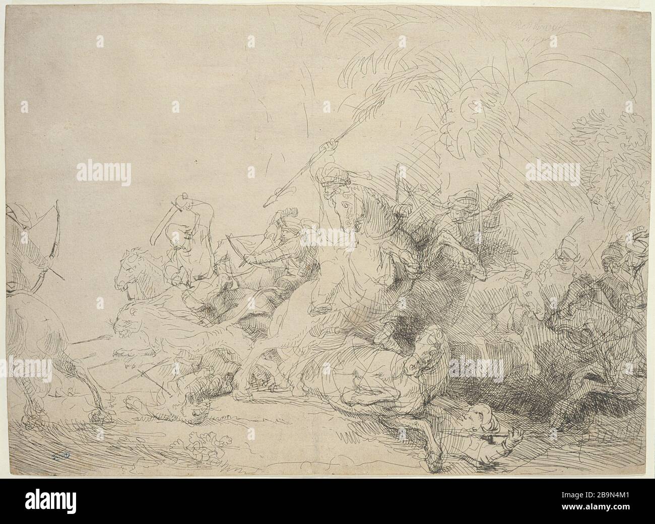 GREAT HUNTING LIONS Harmensz Van Rijn Rembrandt (1606-1669). "La Grande ...