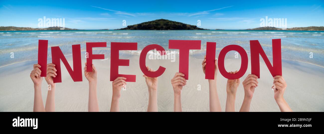 People Hands Holding Word Infection, Ocean Background Stock Photo - Alamy