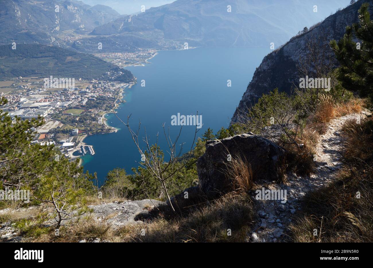 Spring view from the mountain to Lake Garda Stock Photo - Alamy