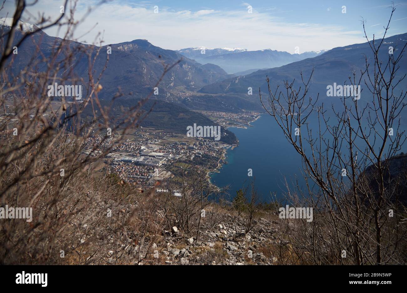 Spring view from the mountain to Lake Garda Stock Photo - Alamy