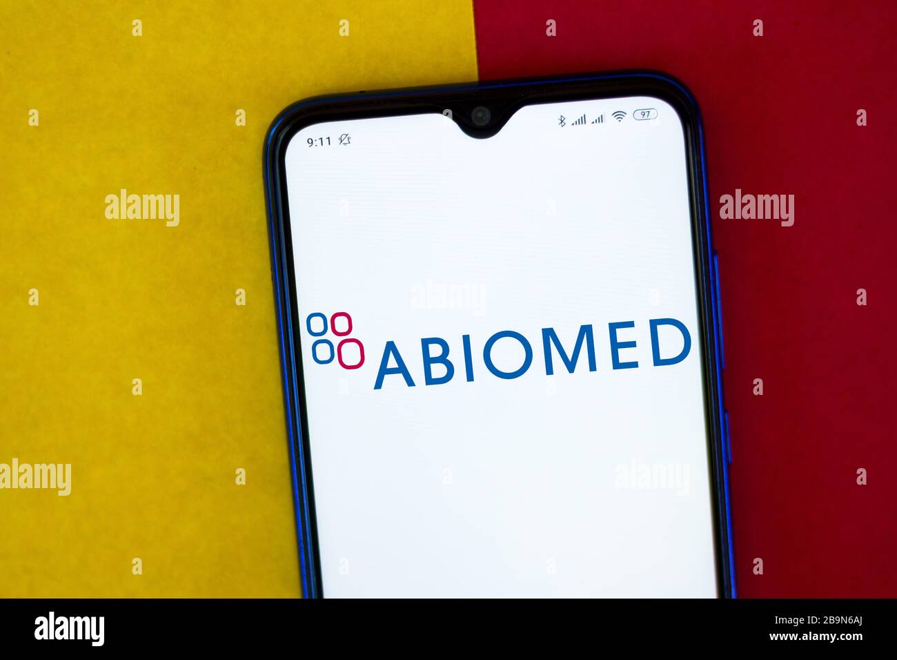 March 24, 2020, Brazil: In this photo illustration a Abiomed logo seen displayed on a smartphone ...