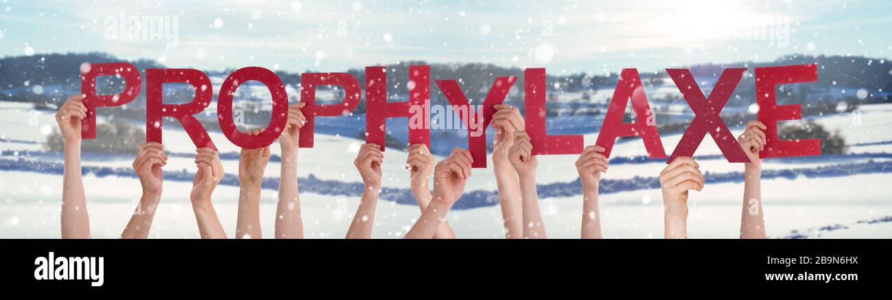 People Hands Holding Word Prophylaxe Means Prophylaxis, Snowy Winter ...