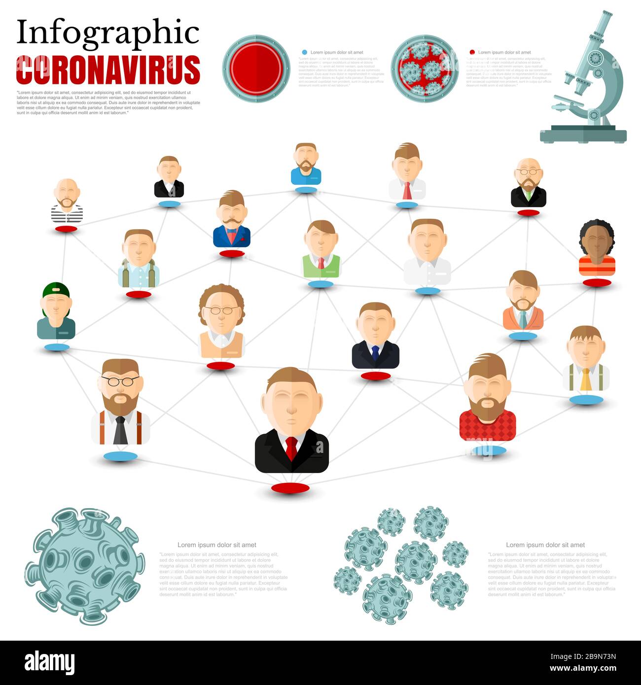 Spread and infection epidemic of coronavirus COVID-19 in society.Vector ...