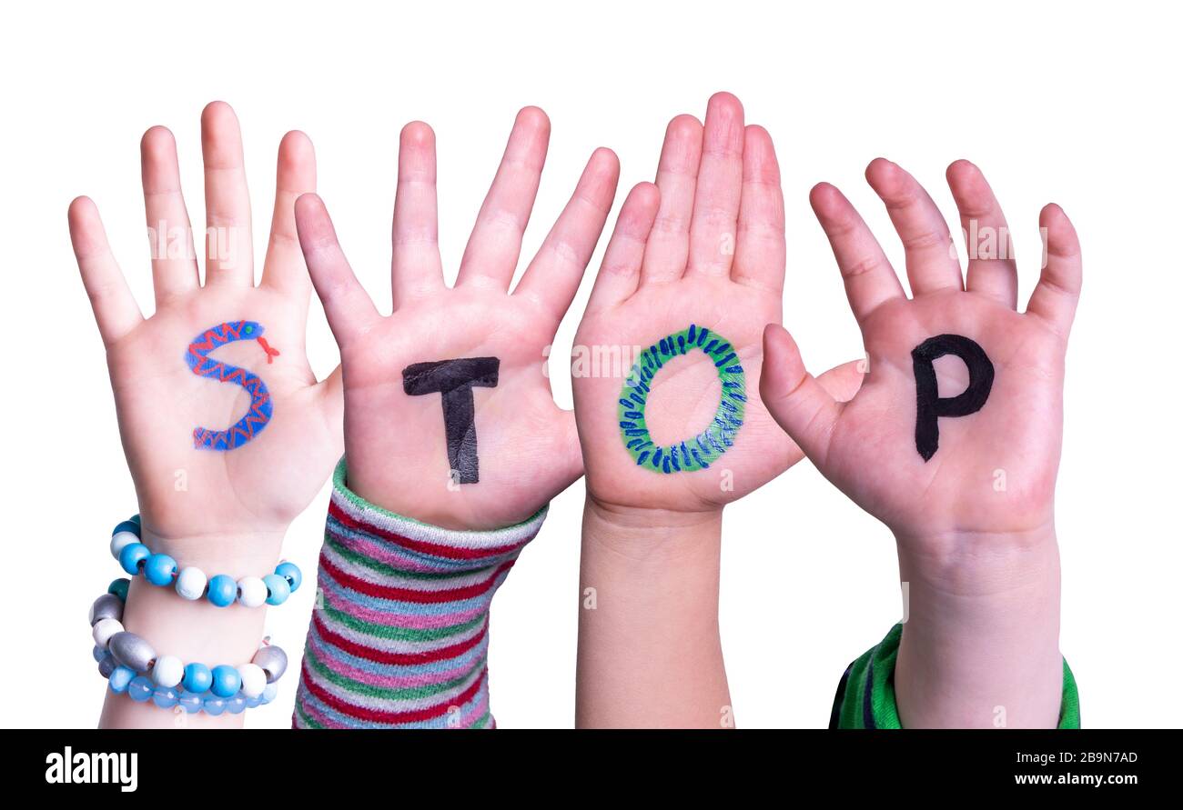 Children Hands Building Word Stop, Isolated Background Stock Photo - Alamy