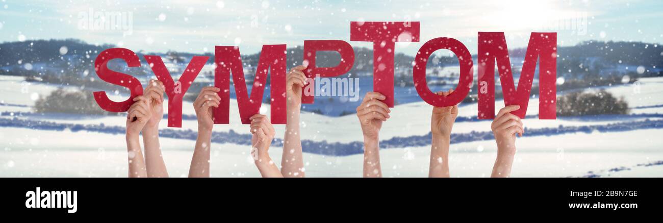 People Hands Holding Word Symptom, Snowy Winter Background Stock Photo ...