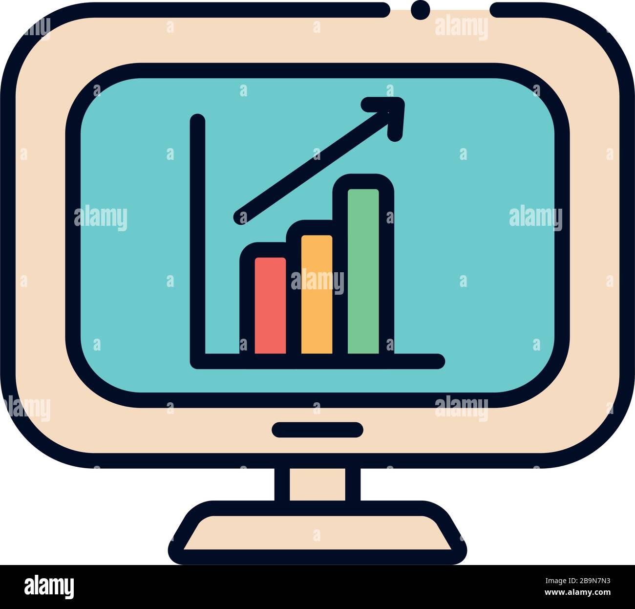Workflow bars inside computer line fill style icon design, Infographic data information business ...