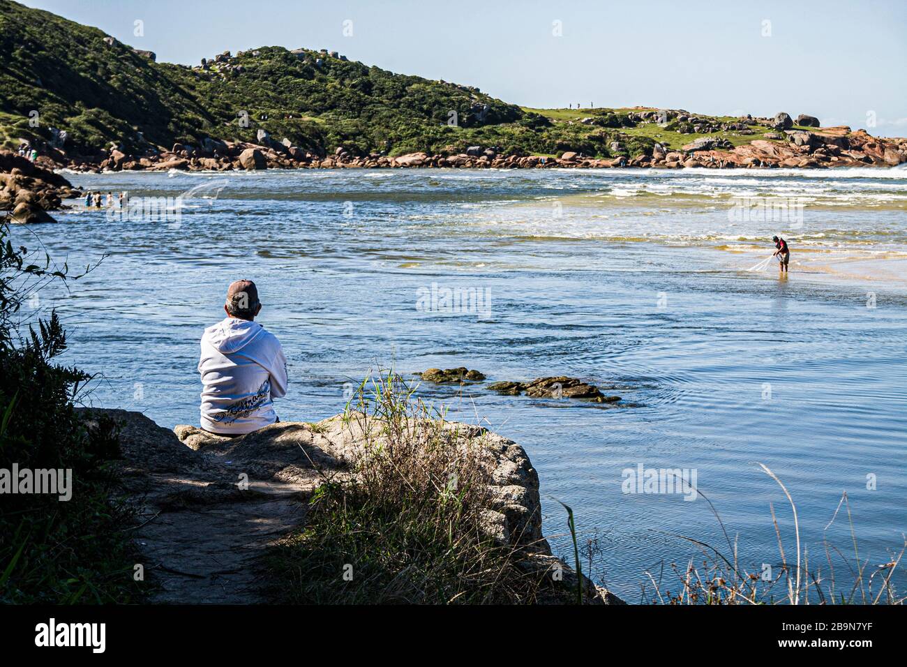Fishermen at Guarda do Embau Beach. Palhoca, Santa Catarina, Brazil ...