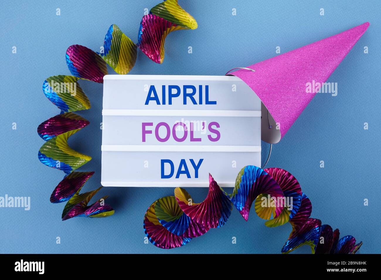 April fool's day. Surprise symbol. Shoelaces tied together on blue ...