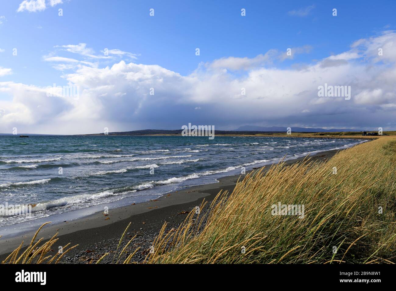 View over the Gulf of Admiral Montt, Puerto Natales city, Patagonia ...