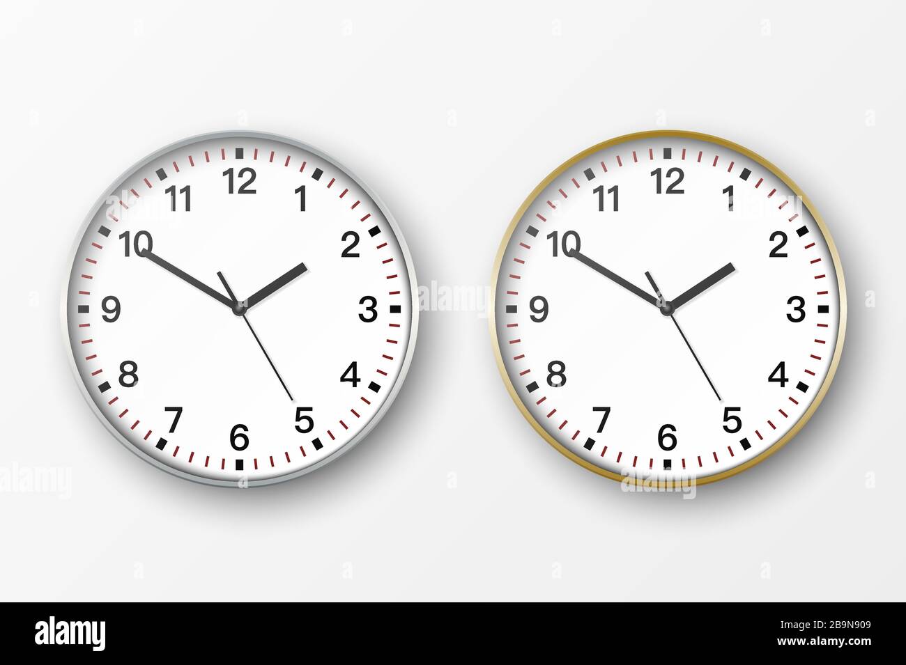 Vector 3d Realistic Simple Round Silver and Gold Wall Office Clock with ...