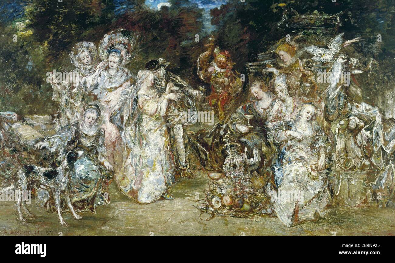 MEETING IN A PARK IN TIME OF VALOIS Adolphe Monticelli (1824-1886 ...