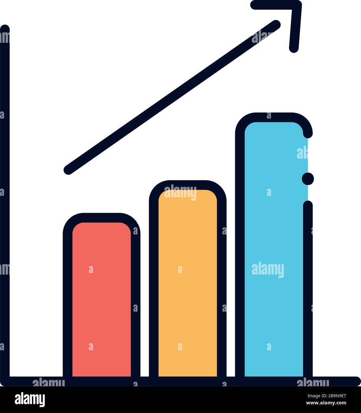 Workflow bars with increase arrow line fill style icon design, Infographic data information ...