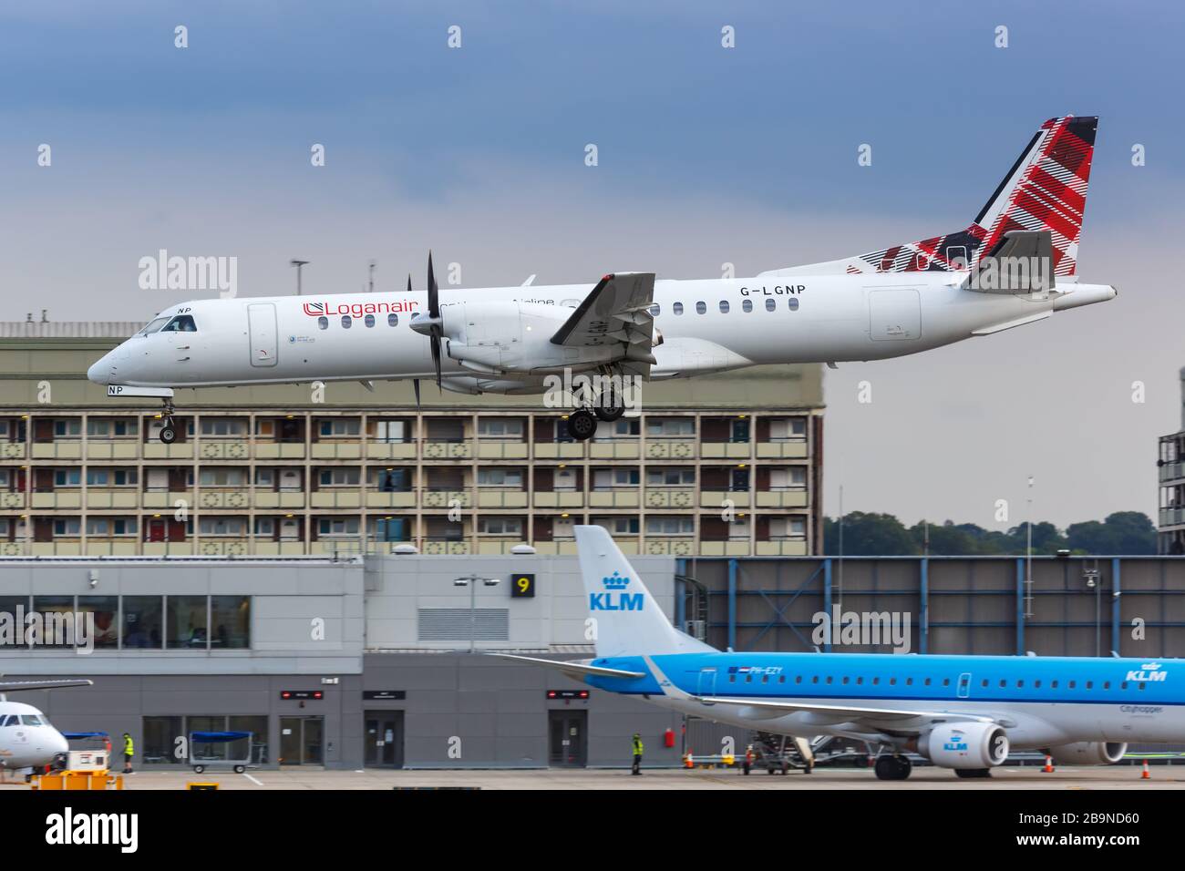 London, United Kingdom – July 7, 2019: Loganair Saab 2000 airplane at ...