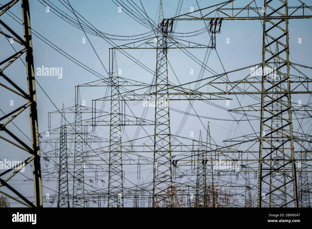 High voltage pylons of 380 KV and 110 KV power lines, in Herne city ...