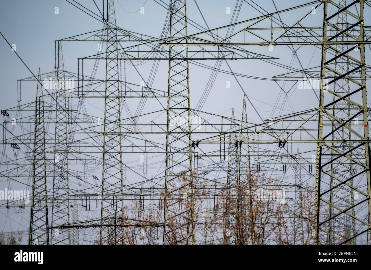 High voltage pylons of 380 KV and 110 KV power lines, in Herne city ...