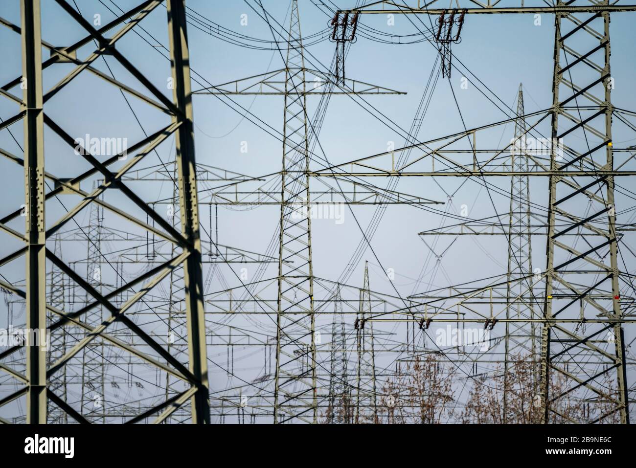 High voltage pylons of 380 KV and 110 KV power lines, in Herne city ...