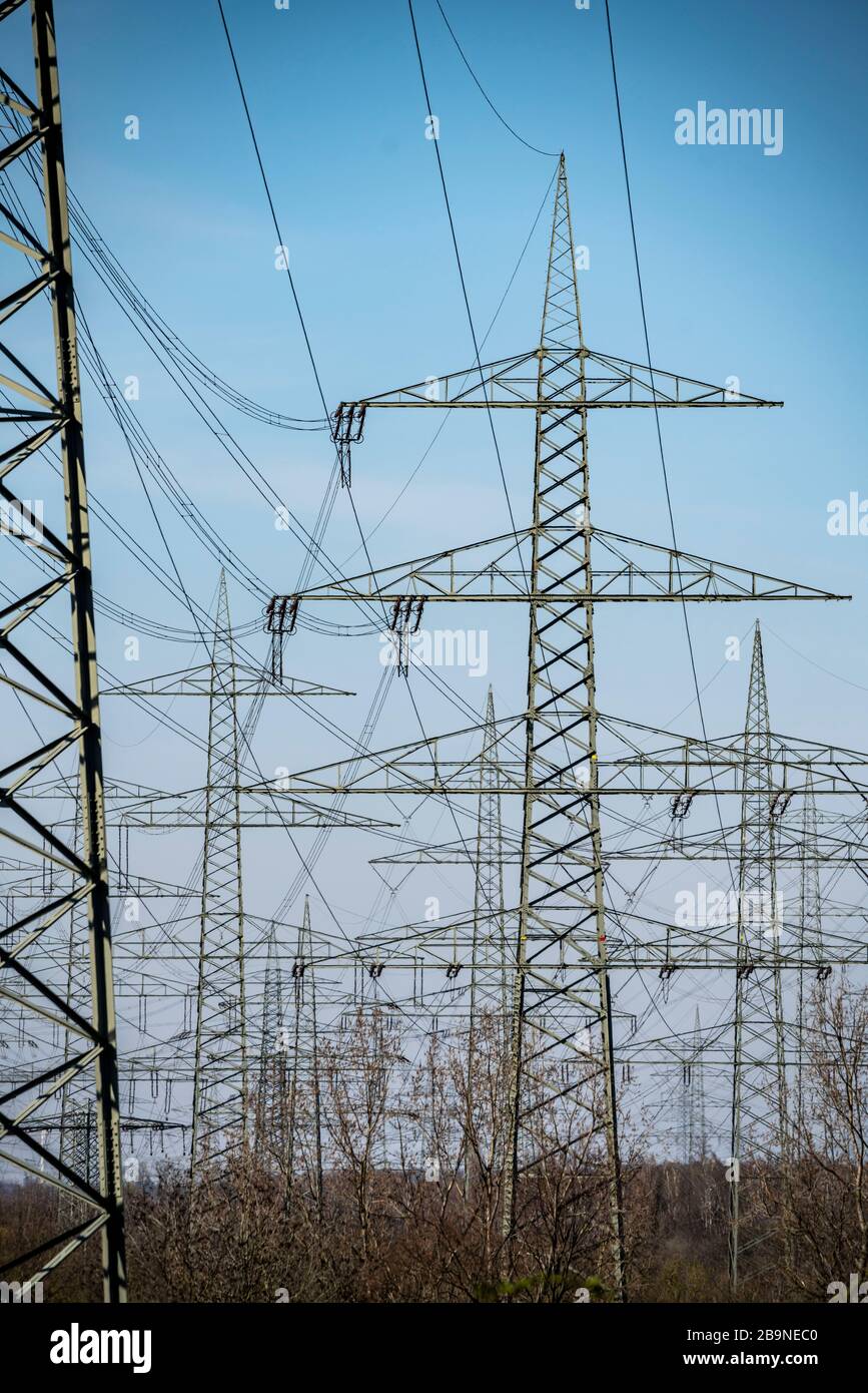 High voltage pylons of 380 KV and 110 KV power lines, in Herne city ...