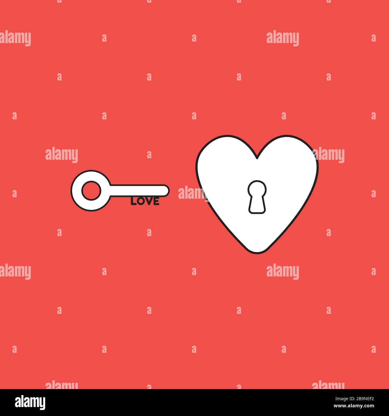 Vector icon concept of love key and heart with black keyhole. White ...