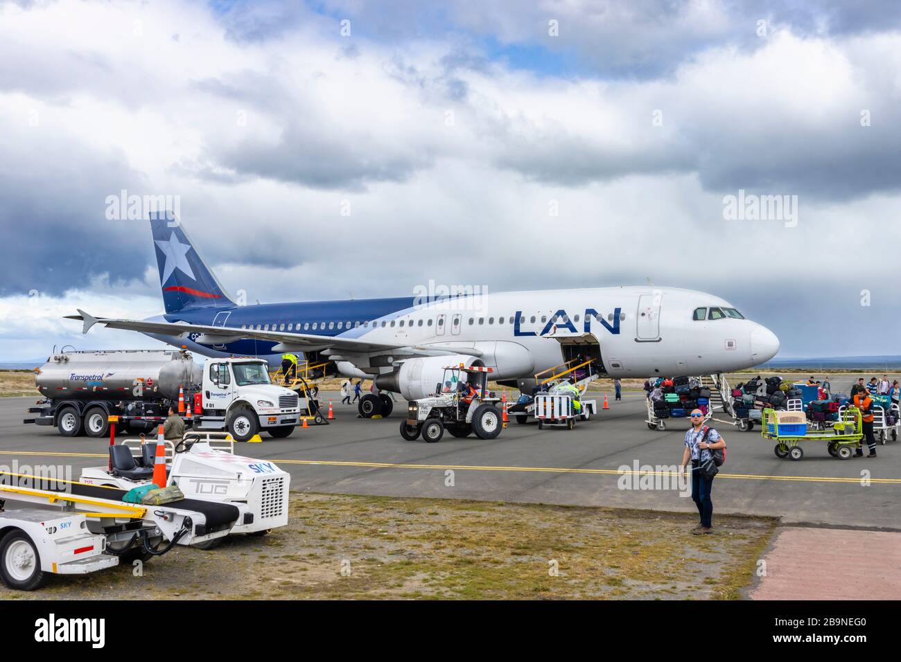 LAN (LATAM Airlines) aircraft on the runway at Teniente Julio Gallardo ...