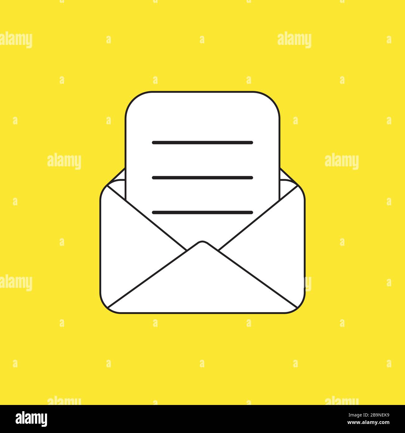Vector icon of opened mail envelope with written paper. White color ...