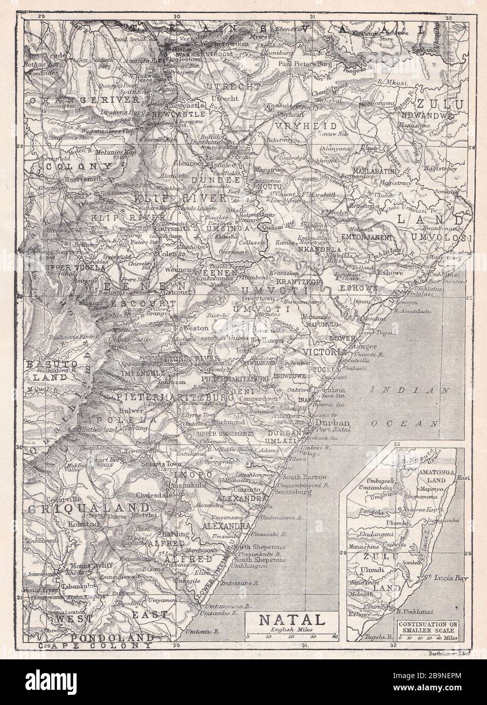 Vintage map of Natal / KwaZulu-Natal, a coastal South African province ...