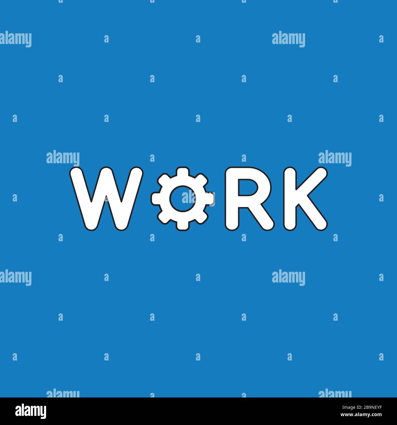 Vector icon concept of work word with gear. White color with black ...