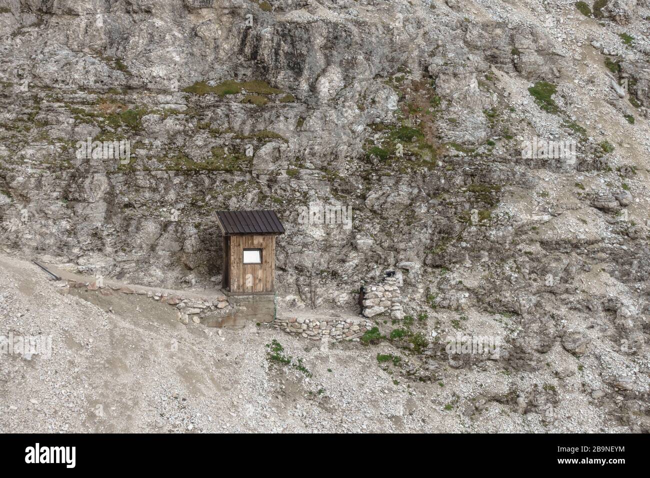 An outhouse on a cliff behind the Rifugio Forcella Pordoi on the Sella ...