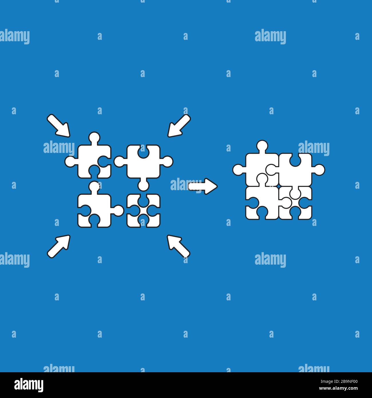 Vector icon concept of four connected puzzle pieces connected. White ...