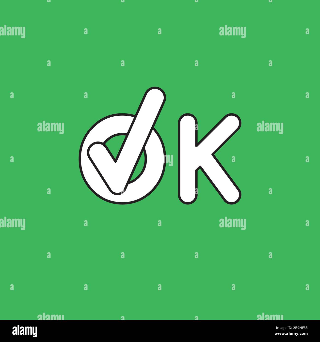 Vector icon concept of ok word text with check mark. White color with ...