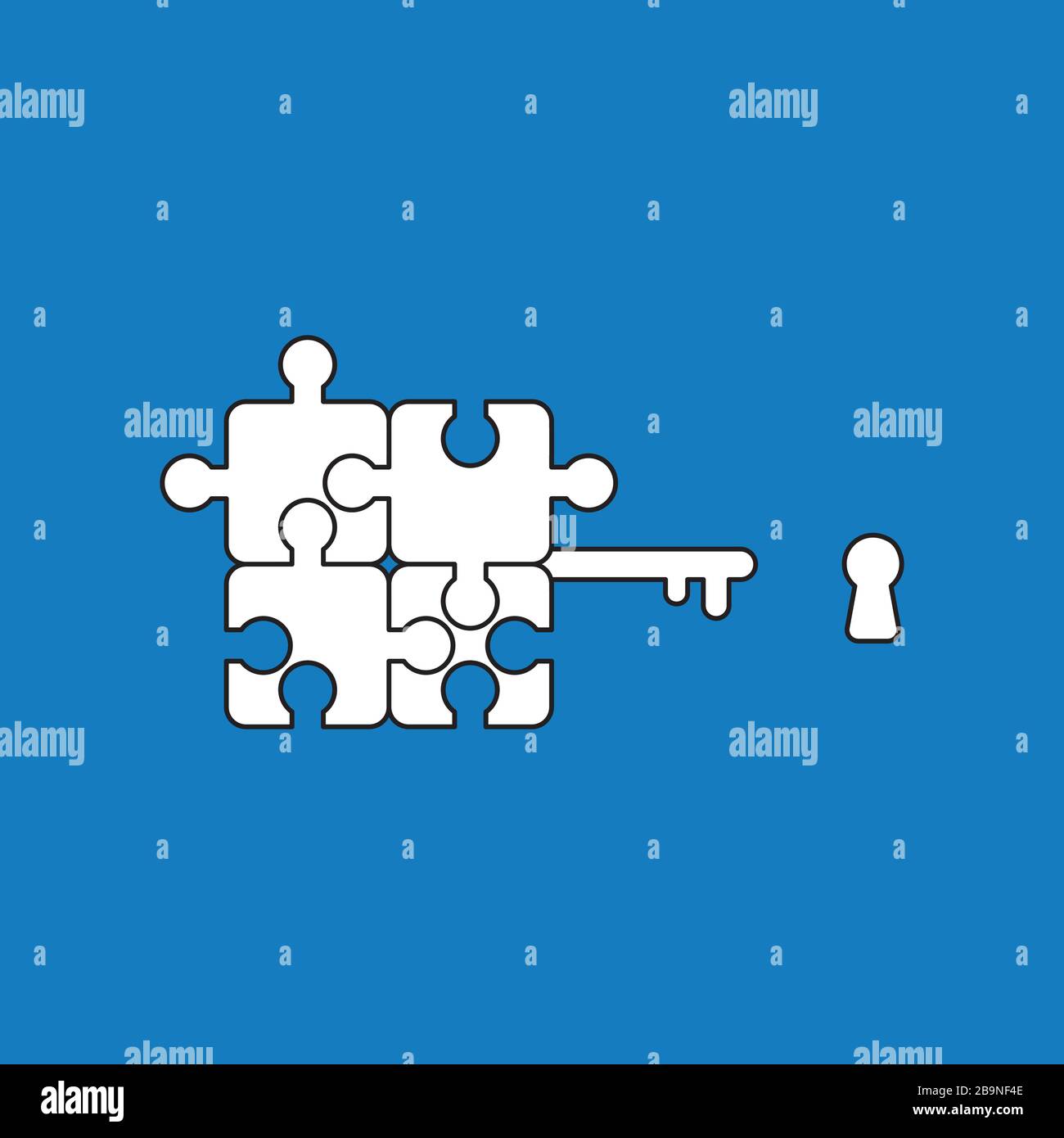 Vector icon concept of four connected jigsaw puzzle pieces key and ...