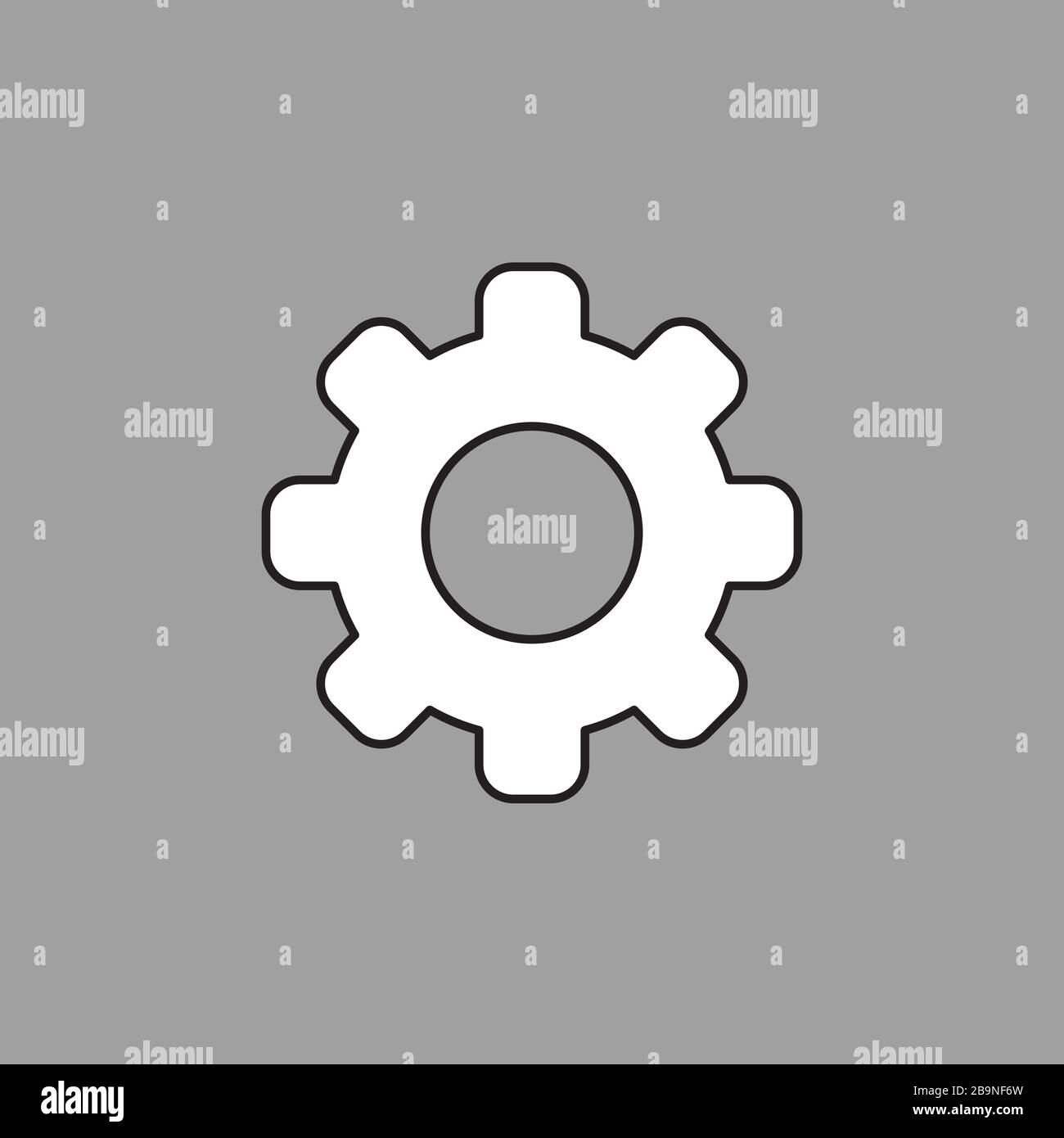 Vector icon of gear. Black outlines. White color and grey background ...