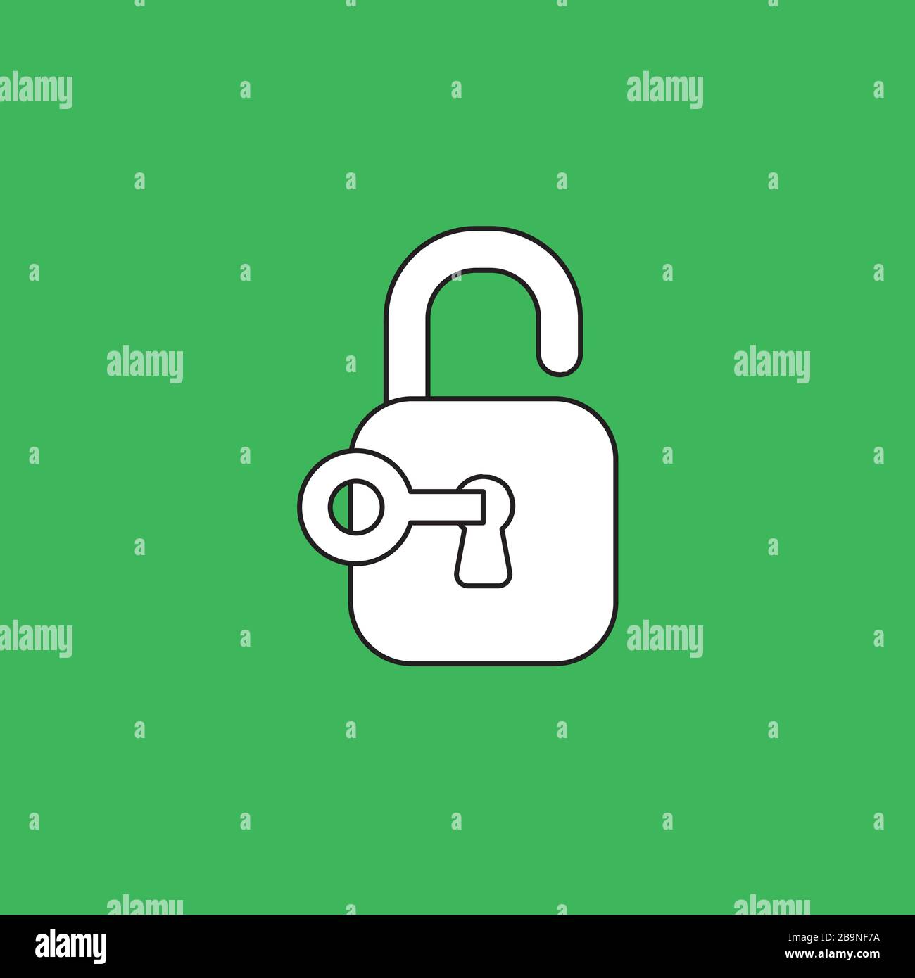 Vector icon concept of key unlocked padlock. White color with black ...