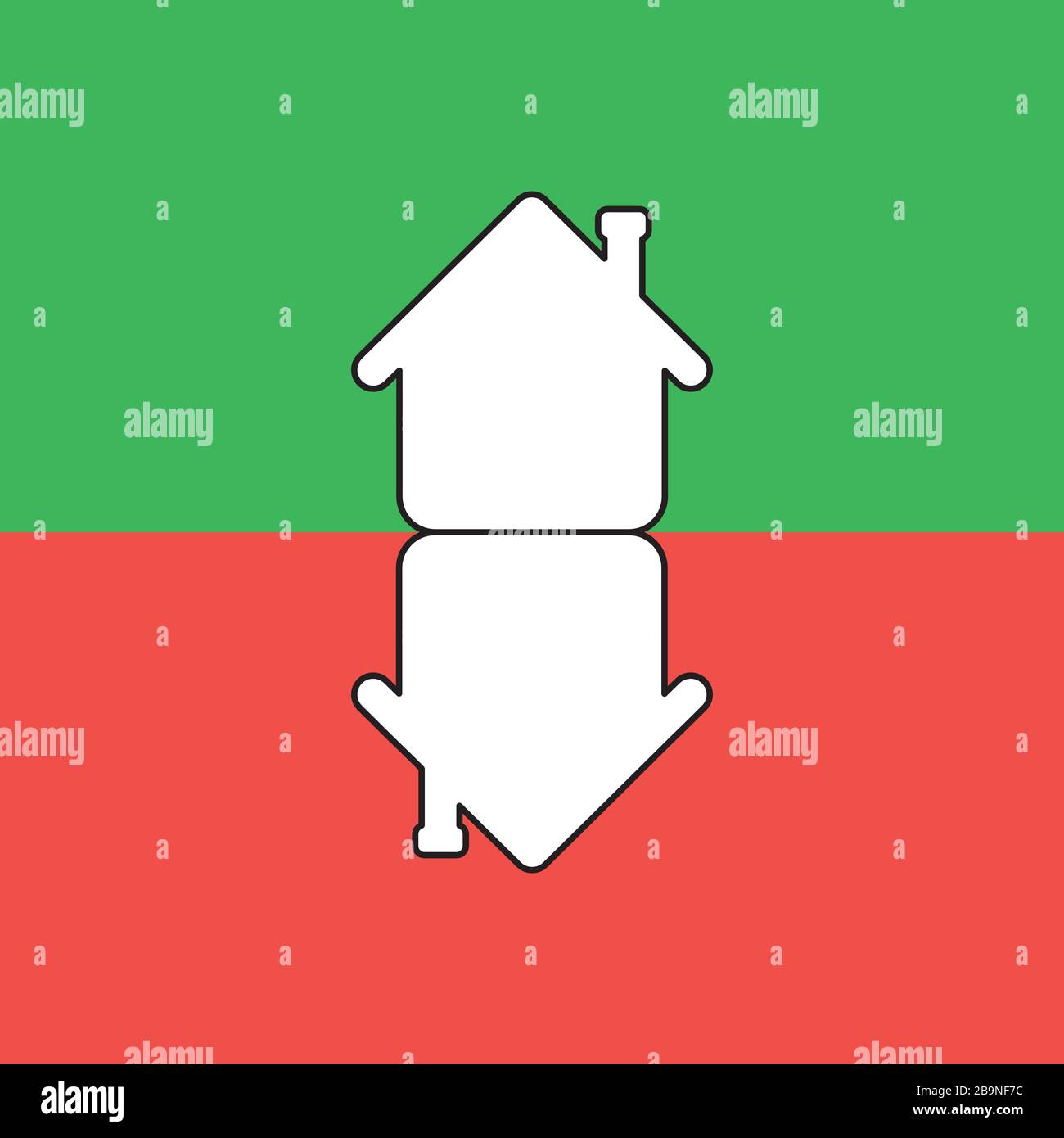 Vector icon concept of two houses in an arrow shape moving up and down ...