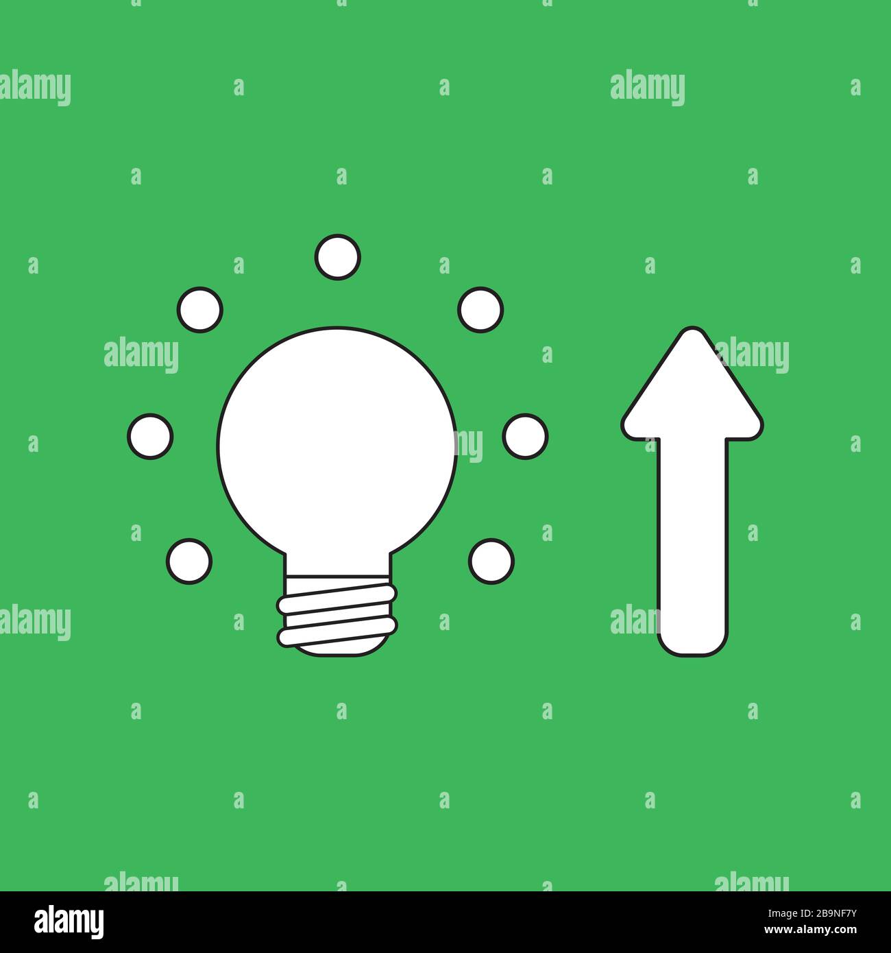 Vector icon concept of glowing light bulb with green arrow moving up ...