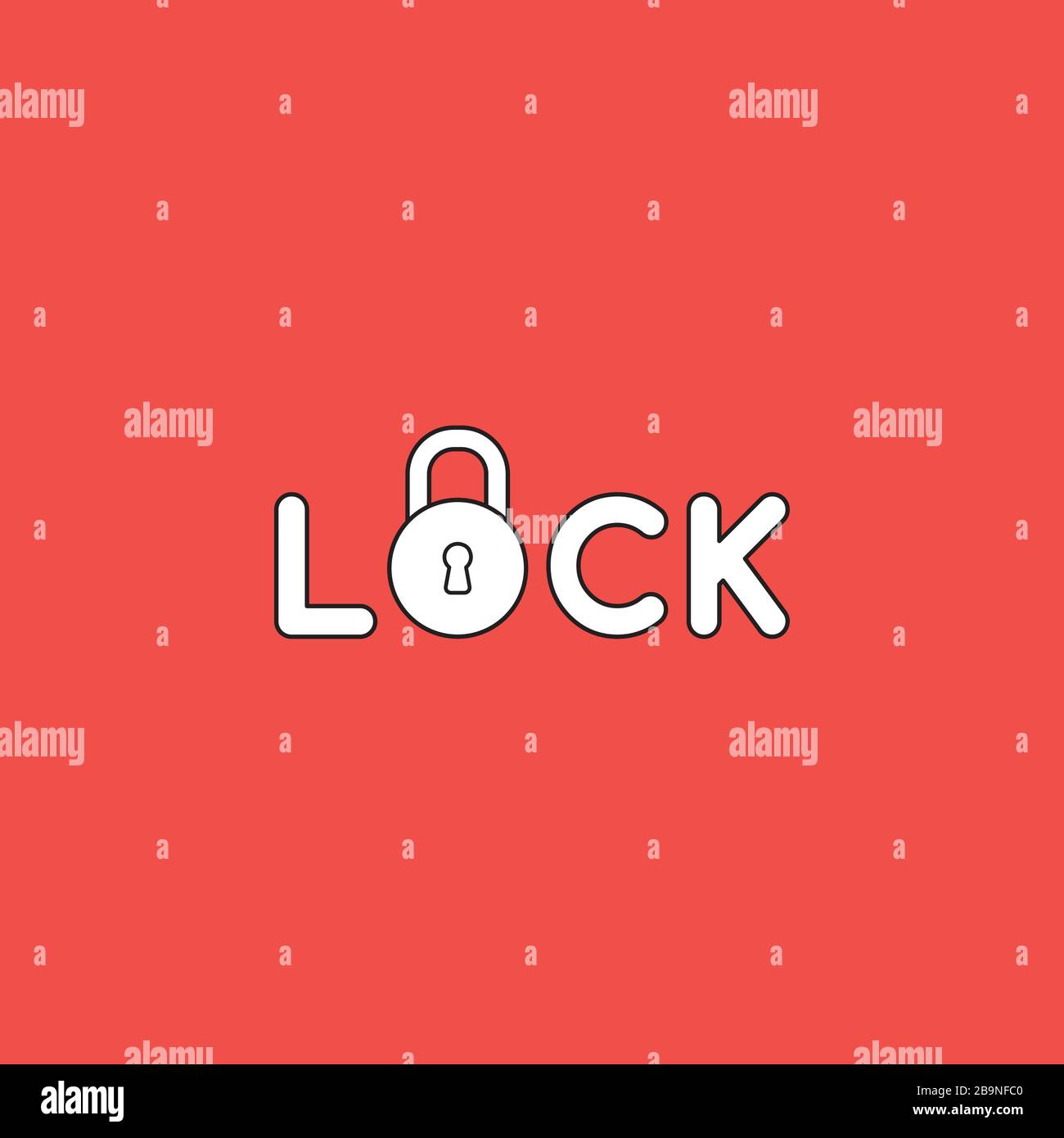 Vector icon concept of lock text with closed padlock. White color with ...