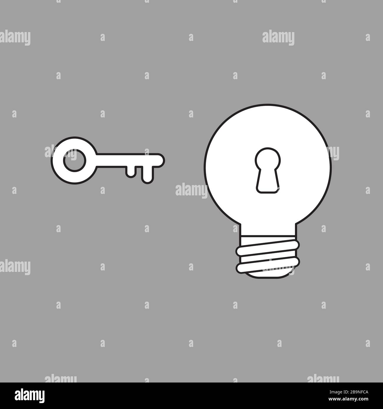 Vector icon concept of light bulb with keyhole and key. White color ...