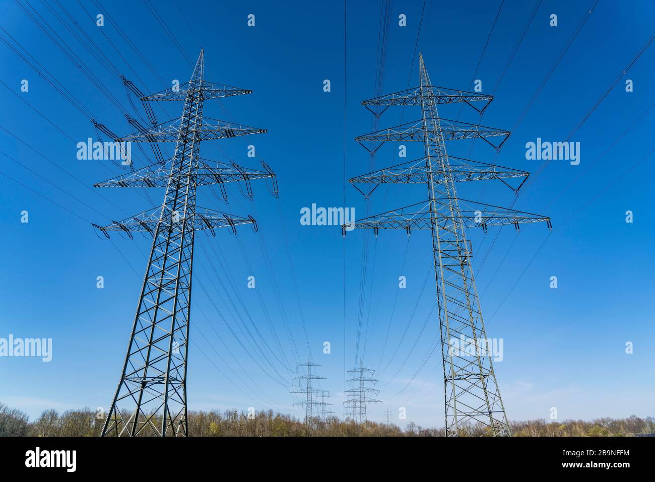 High voltage pylons of 380 KV and 110 KV power lines, in Herne city ...