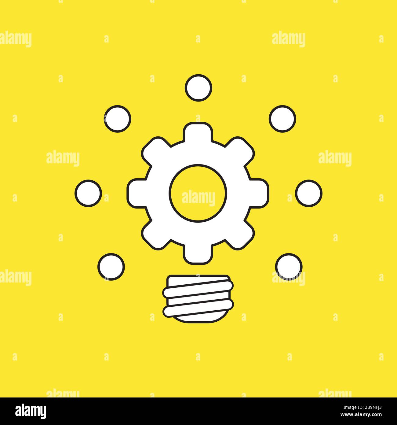 Vector icon concept of gear light bulb glowing. White color with black ...
