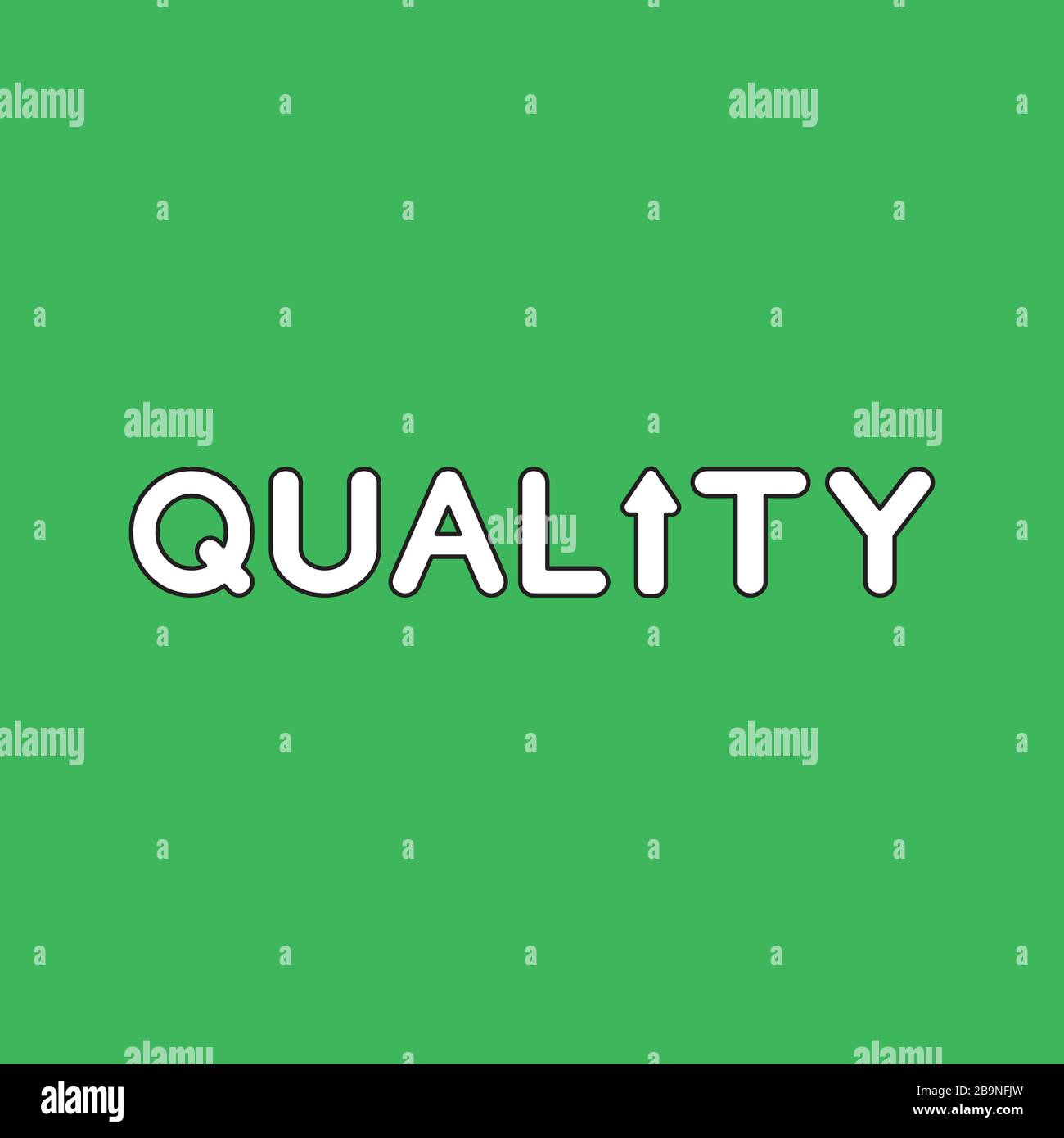 Vector icon concept of quality word text with arrow moving up. White ...