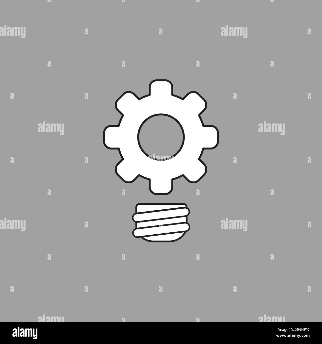 Vector icon concept of gear light bulb. White color with black outlines ...