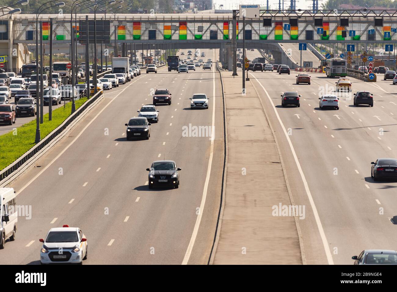 Moscow. Russia. August 2018. Kaluga highway. Highway before entering ...