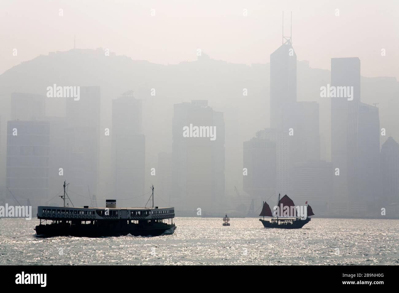 Star Ferry & Chinese Junk, Victoria Harbour, Hong Kong, China, Asia ...