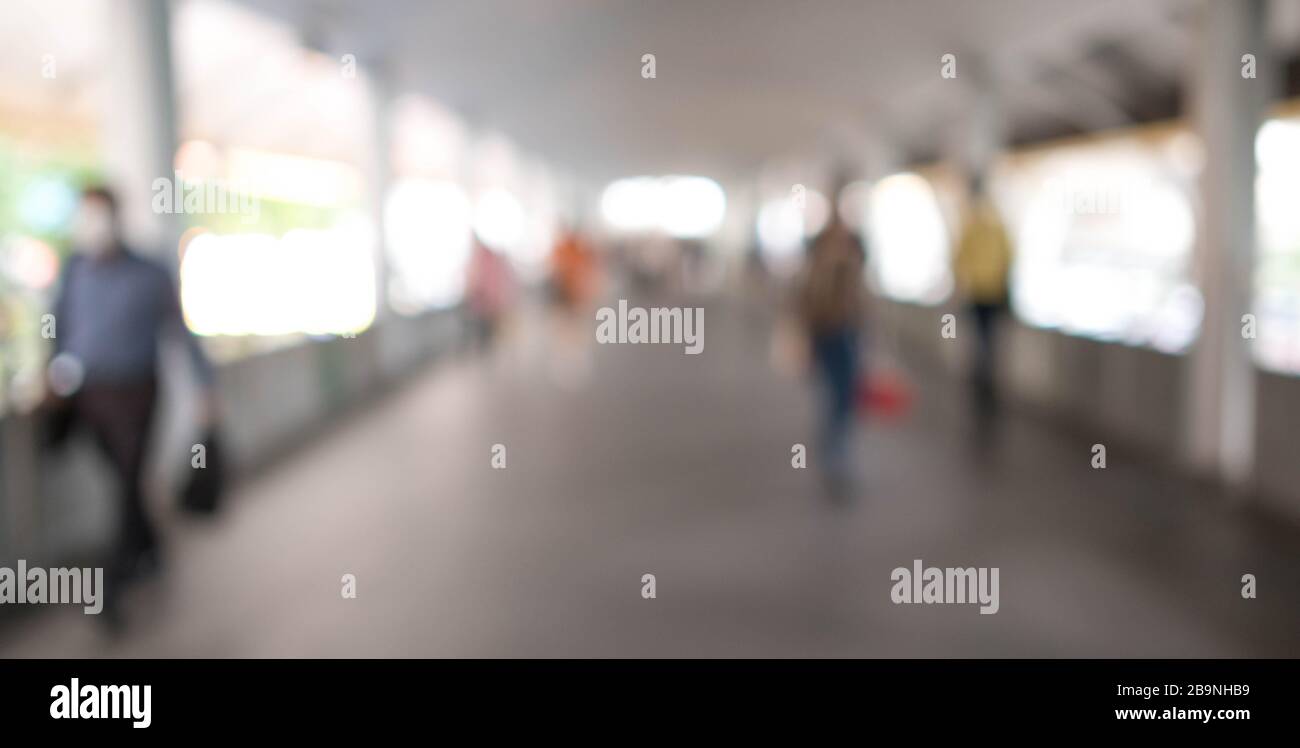 Blurred effect picture for the walkway at the Bangkok Sky train without ...