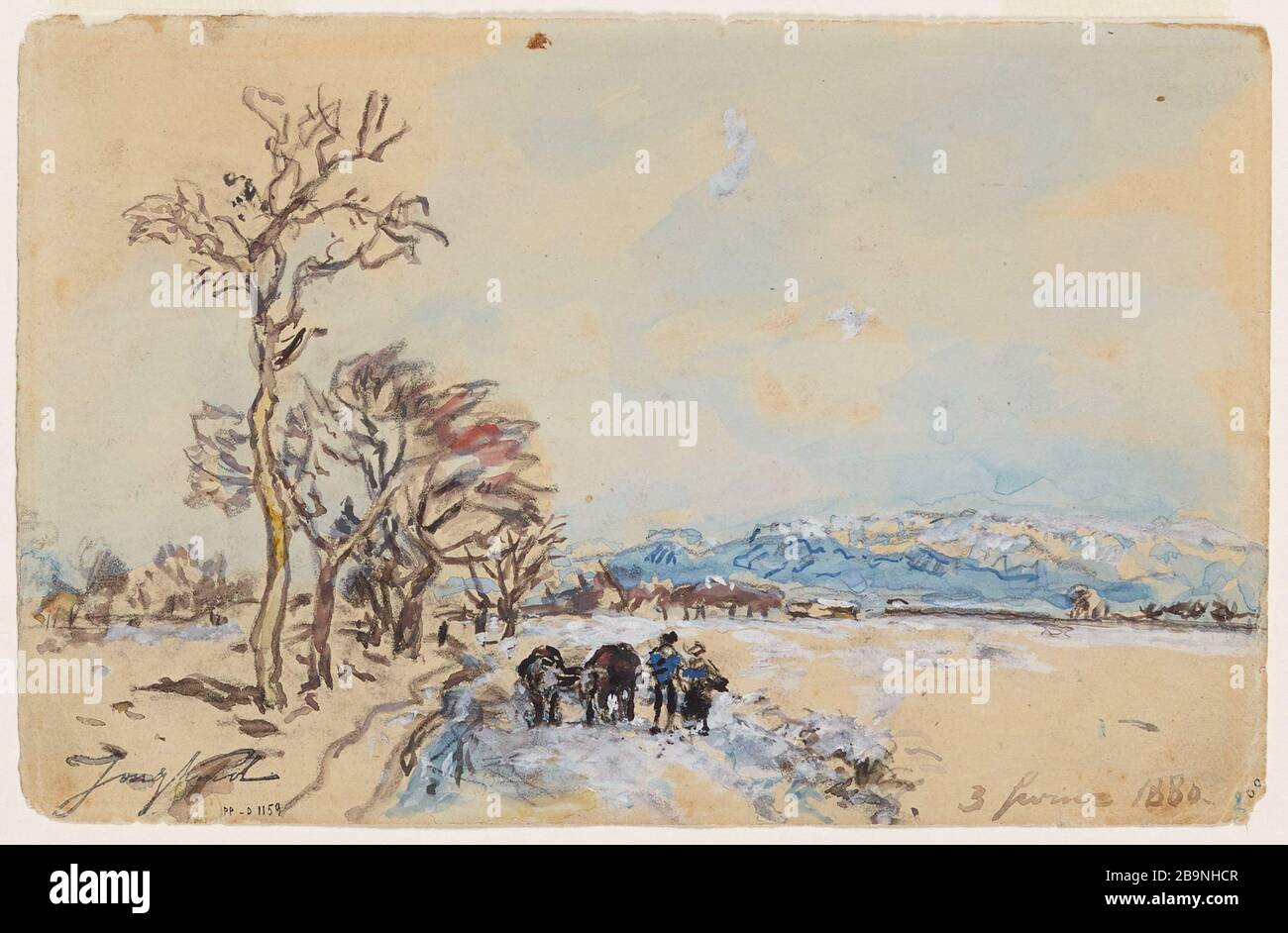 A path through winter weather by mountain background (front) / A path ...