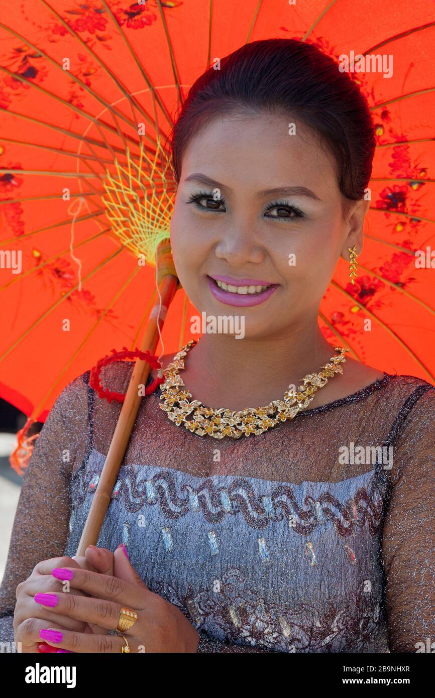 Woman in traditional dress,Yangon (Rangoon),Myanmar (Burma),Asia Stock ...