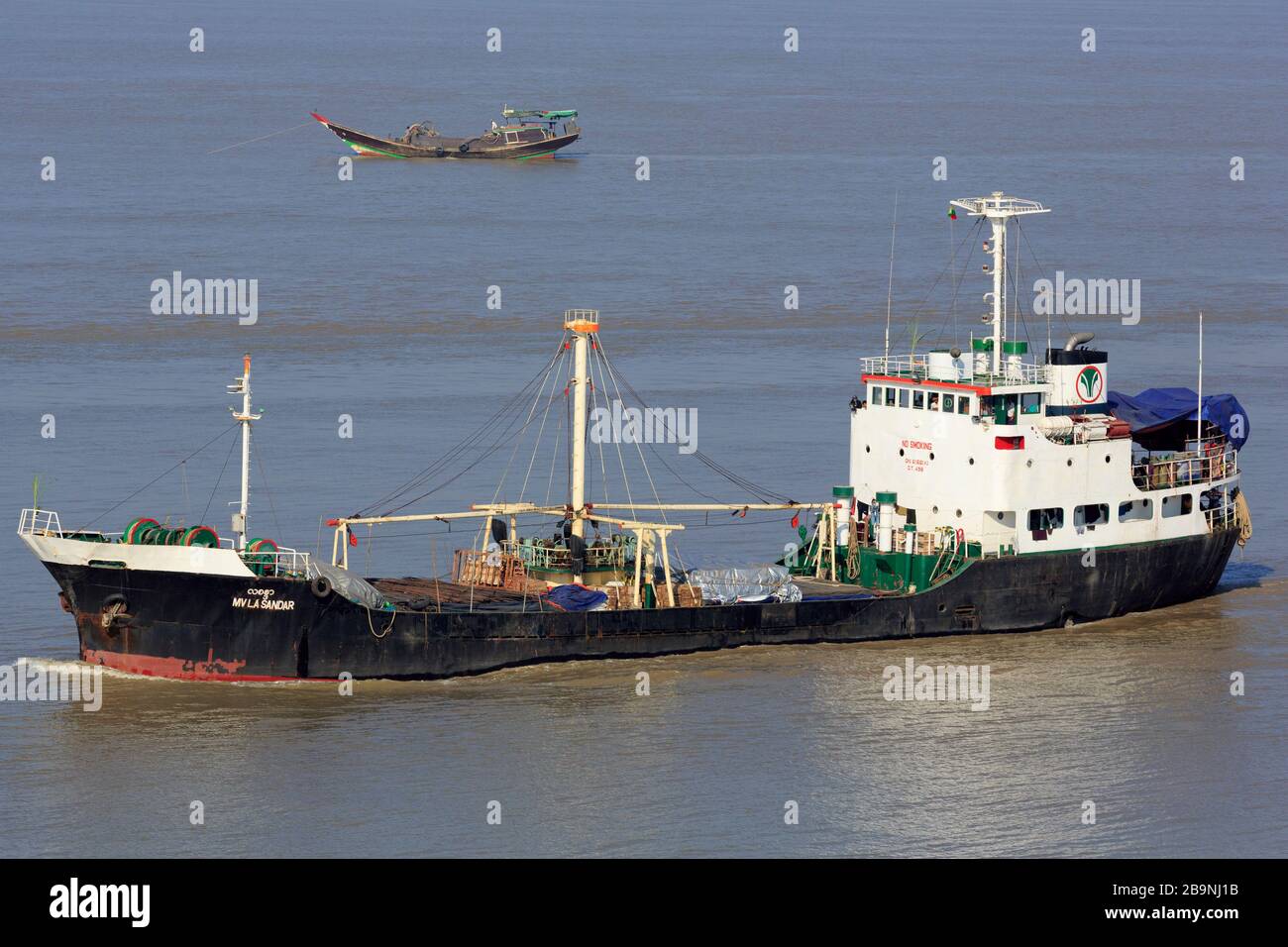 Cargo ship on the Irrawady River,Yangon (Rangoon),Myanmar (Burma),Asia ...