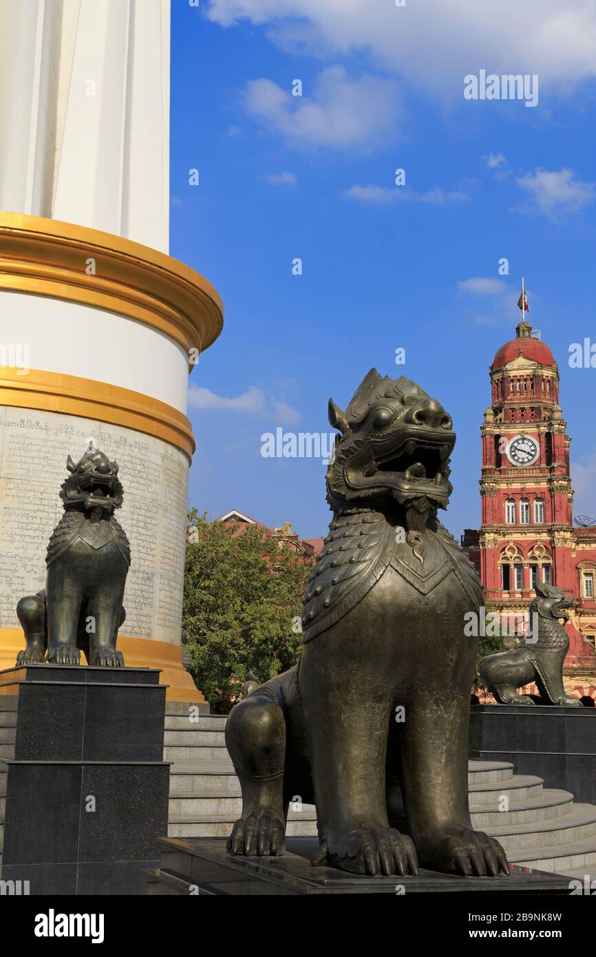 Mahabandoola statue in People's Square,Yangon (Rangoon),Myanmar (Burma ...